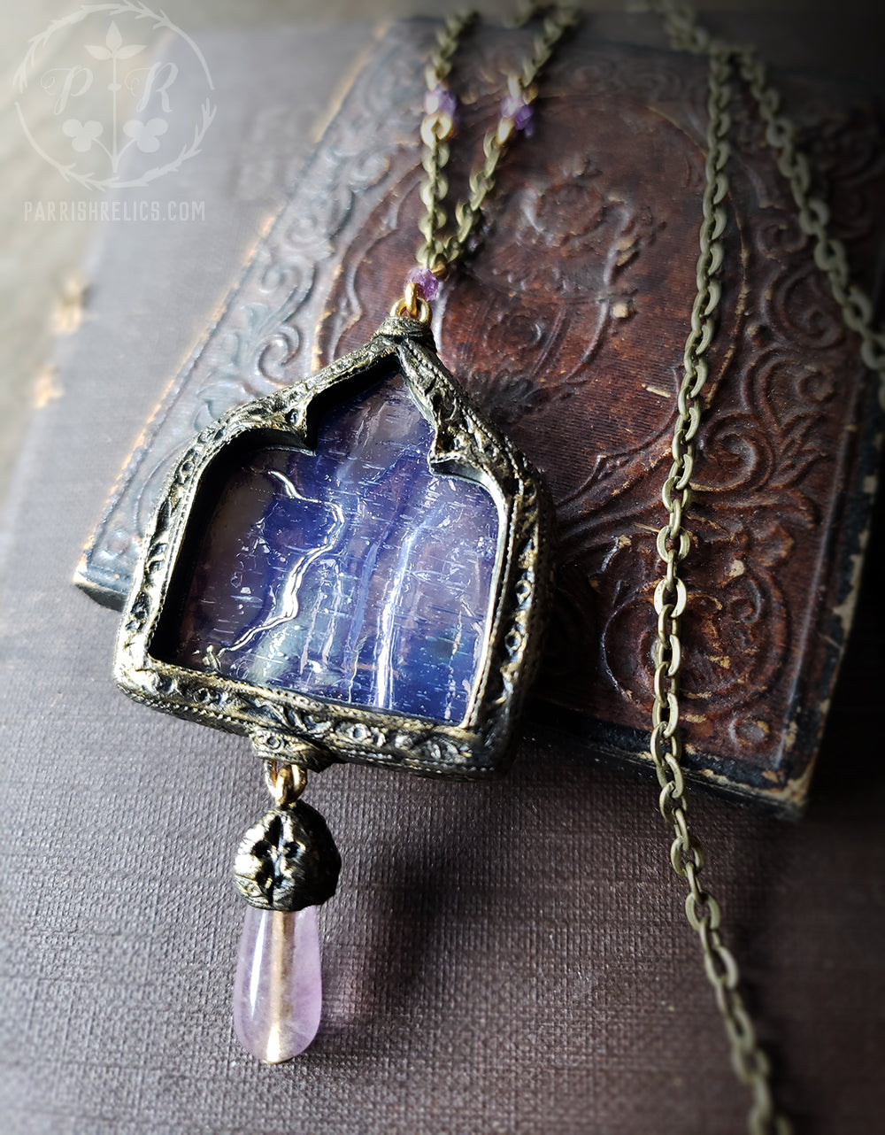 Ygrayne's Window ~ Iridescent Stained Glass Gothic Arch Amulet ...